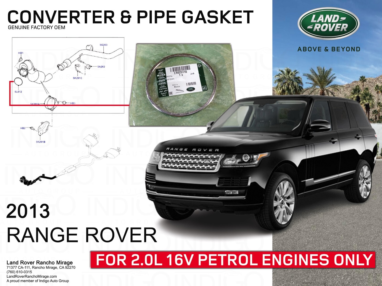 2013 RANGE ROVER 2.0L Factory OEM Converter & Pipe Gasket RR-LR025110 ...
