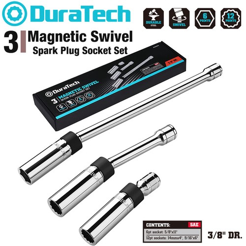 DURATECH 3PCS Swivel Spark Plug Socket Set 5/8" 9/16"14MM Sockets 3/8 ...