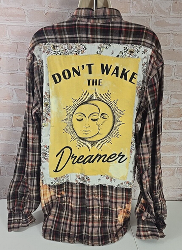 OOAK Upcycled Flannel Shirt Magnolia Boho Shacket Moon Patches Bleached ...