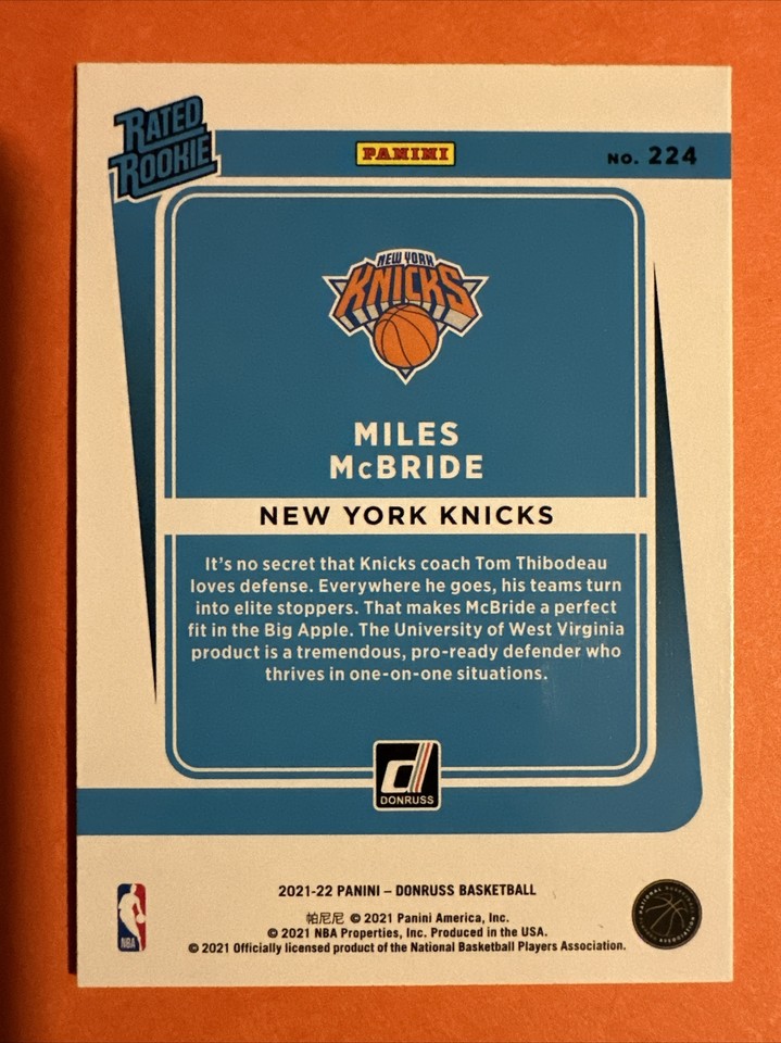 2021-22 panini donruss Miles McBride holo orange laser RC #224 | eBay