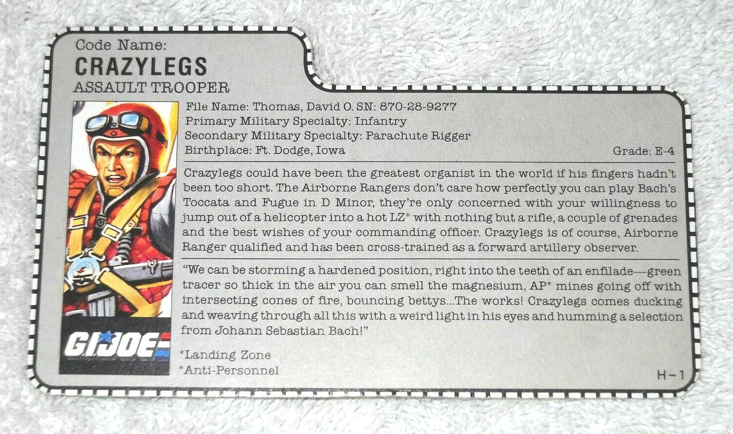 1987 Crazylegs - GI Joe file card (vintage) | eBay