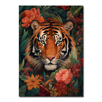 Tiger Flowers Flora Animal Nature Art Photo Poster A4 Print Wall Art ...