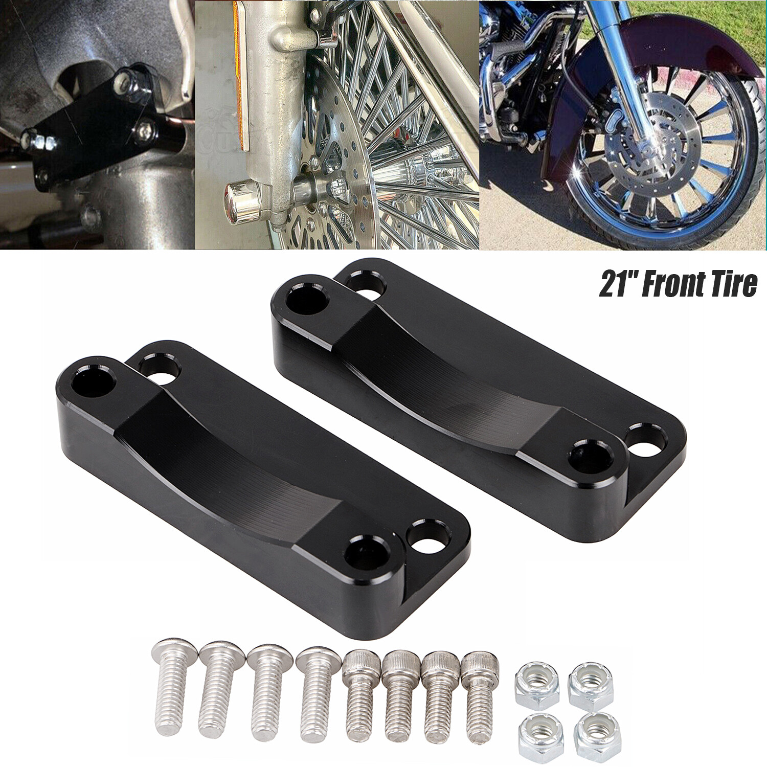 21" Black Front Fender Riser Relocator Bracket Kit For Harley Electra ...
