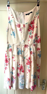 French Connection White/Pink/Blue Lined Floral Linen Blend Short Dress ...