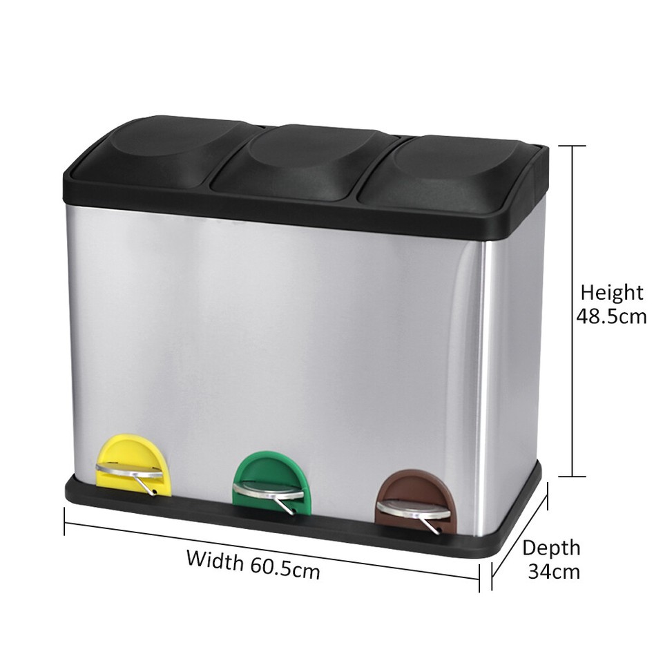 30L/45L/60L Dual/Tri Step Stainless Steel Bucket Trash Can Rubbish ...
