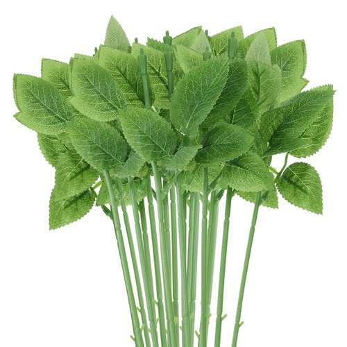 40 Pcs Floral Wire Stem with Leaves Artificial Plastic Rose Floral Wire ...