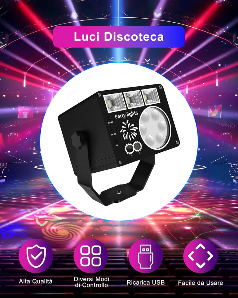Luci Discoteca, Luce DJ LED Proiettore Musica E Strobo Controllata Luci ...