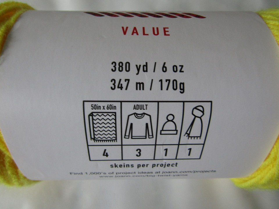 BIG TWIST Value Yarn Varsity Yellow Acrylic Yarn - 380 Yards - 6oz - #4 ...