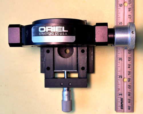 Oriel model 17701 Gimbal mirror mount on linear slide with micrometer ...