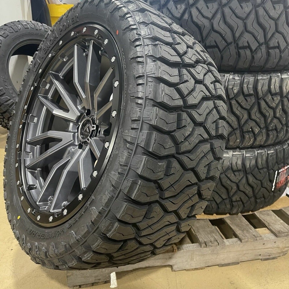 22x10 Fuel D680 Rebel Gray Wheels Rims 33" AT Tires 6x5.5 Chevy ...