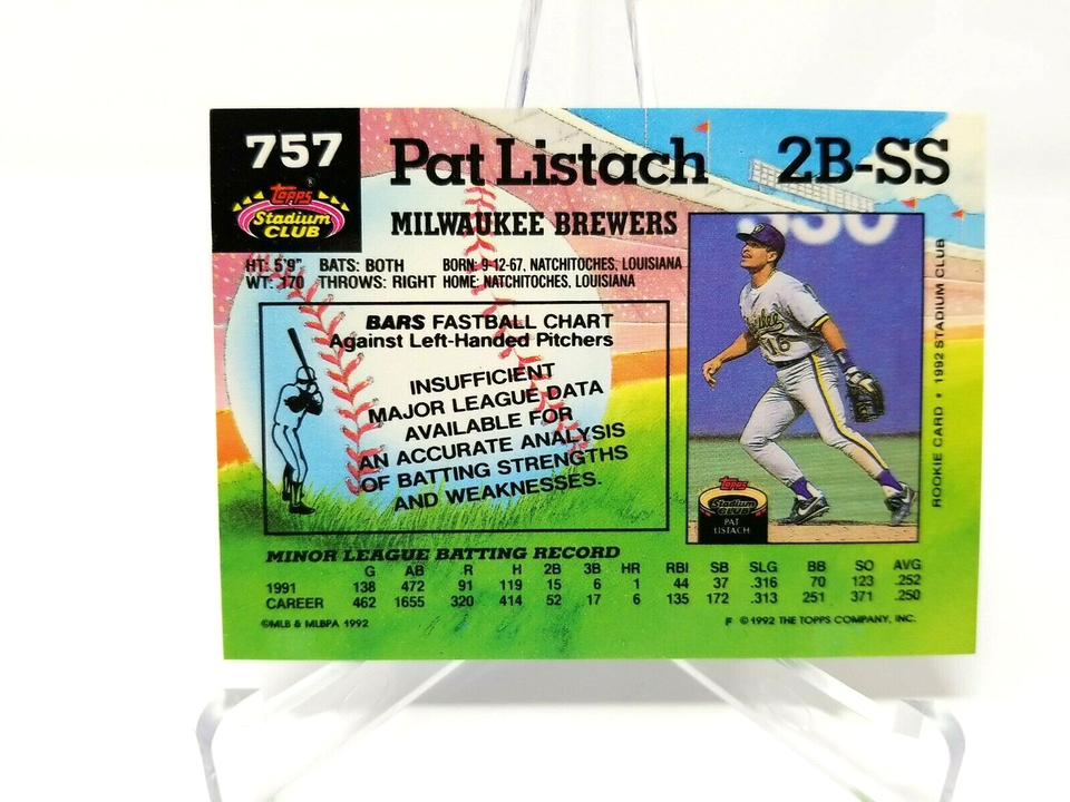 1992 Stadium Club Milwaukee Brewers Baseball Card #757 Pat Listach ...