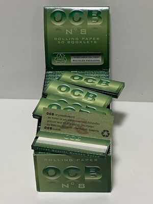 FIVE PACKS OCB GREEN Single Wide Cut Corners Rolling Papers 50 leaves ...