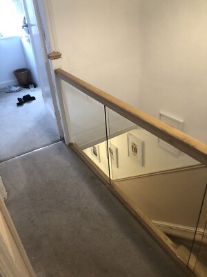 Oak Full Glass Staircase Banister Set up-to 2.9m with Landing up to 1 ...