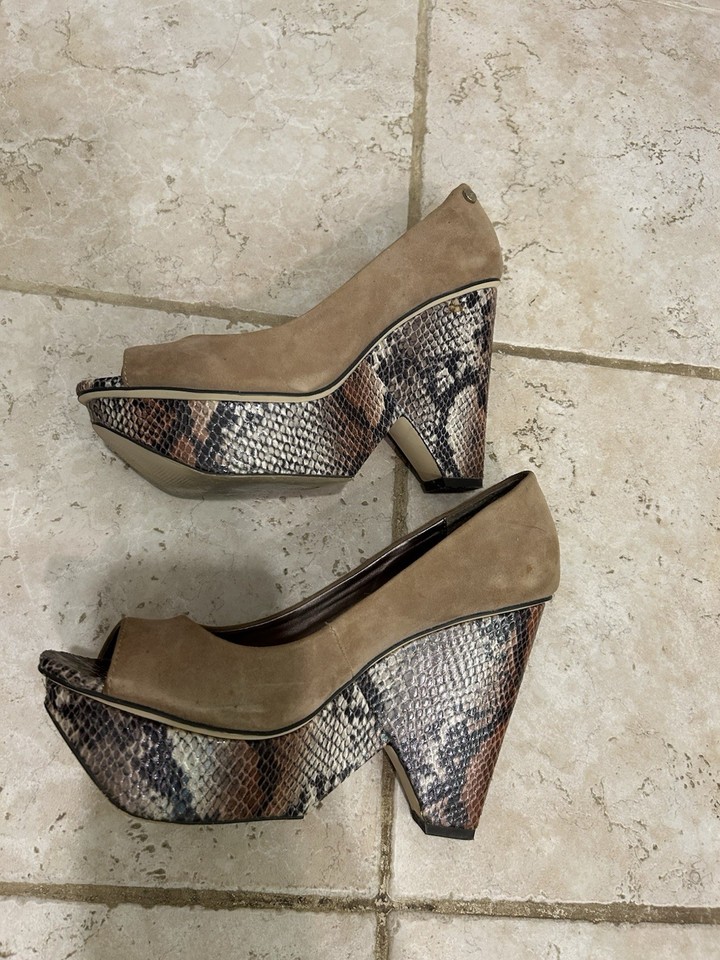 Calvin Klein Kainen Mink Tan Brown Kid Suede Platform Heels Size 8.5 | eBay