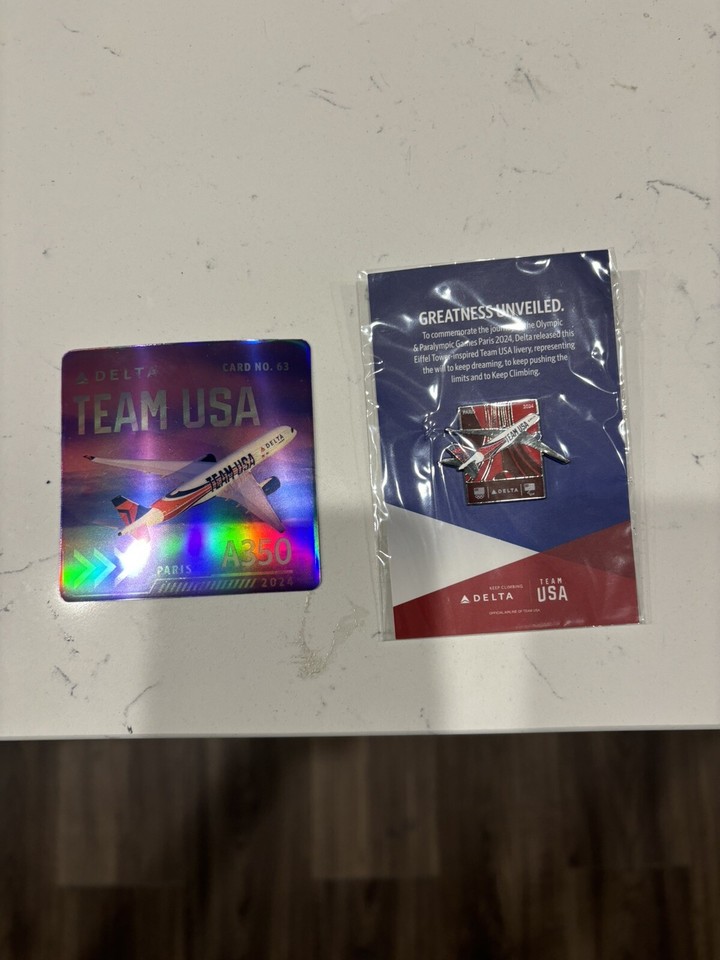 Set: Delta Airlines Olympics Paris Pin And A350 Trading Card | eBay