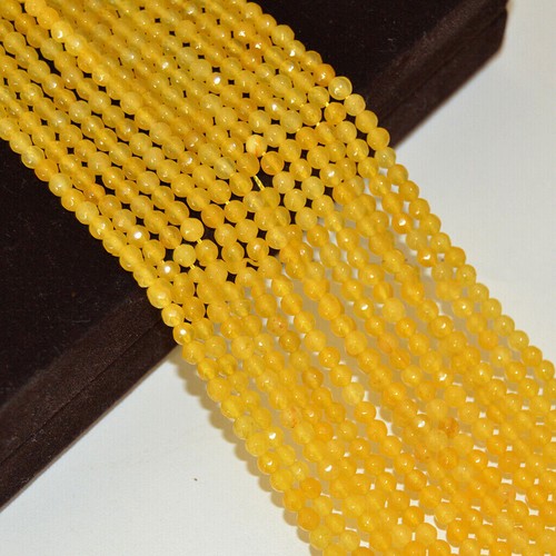 Natural 4mm Faceted Yellow Jade Topaz Round Gemstone Loose Beads 15 ...