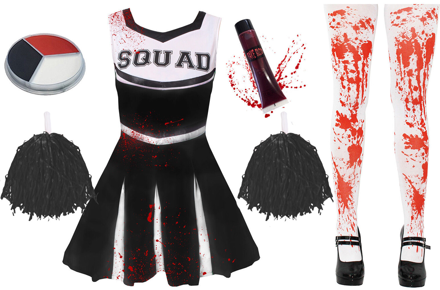 LADIES BLACK ZOMBIE CHEERLEADER WOMEN SCHOOL FANCY DRESS COSTUME ...