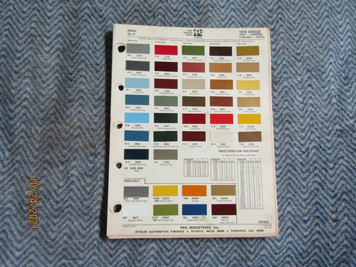 1976 DODGE DART CHARGER CORONET ASPEN COLOR CHIPS CHART | eBay