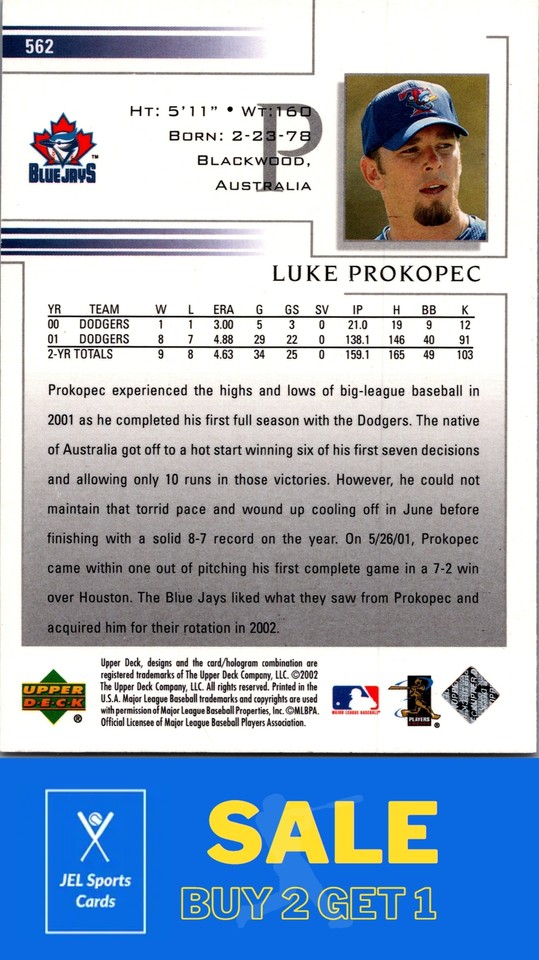2002 Upper Deck #562 Luke Prokopec | eBay