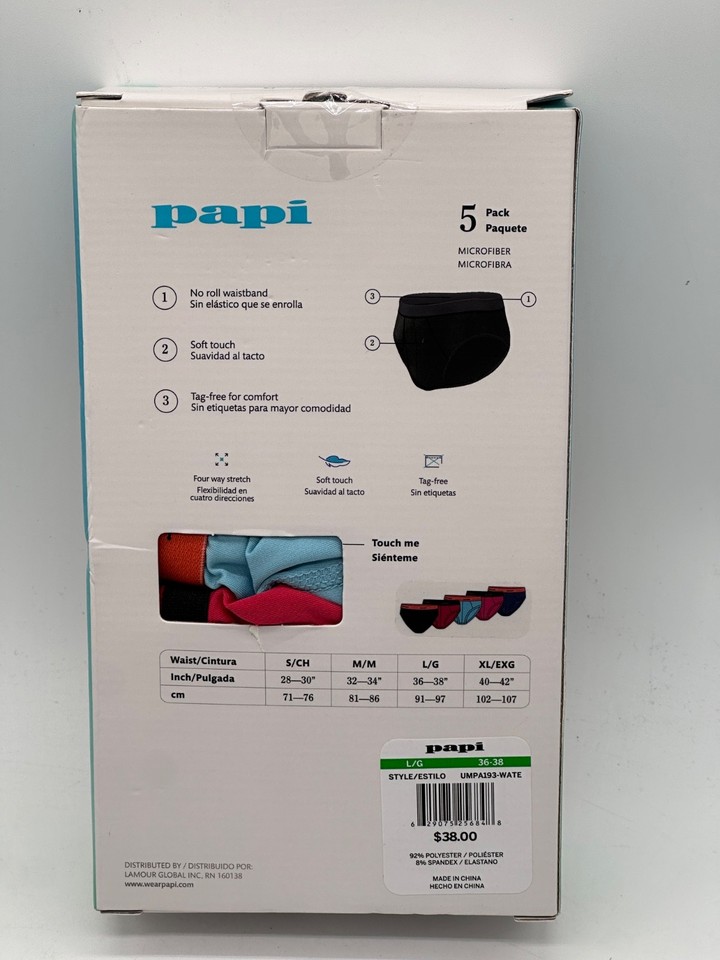 NEW 5 PACK MENS PAPI LOW RISE BRIEFS SOFT TOUCH TAG-FREE 4 WAY STRETCH ...