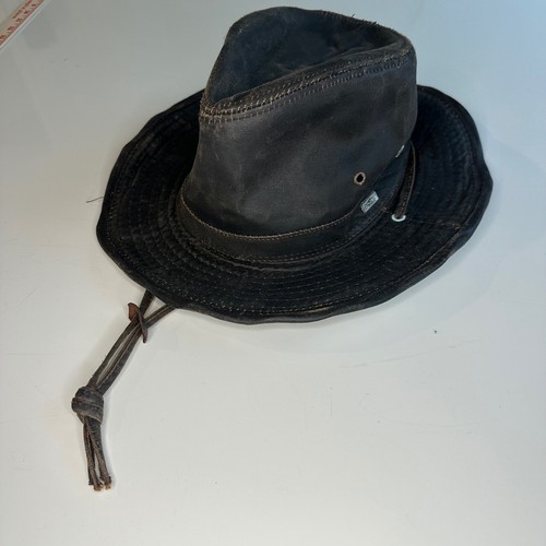 Conner Hats Oiled Weathered Outback Hat Wide Brim Leather Chin Strap XL ...