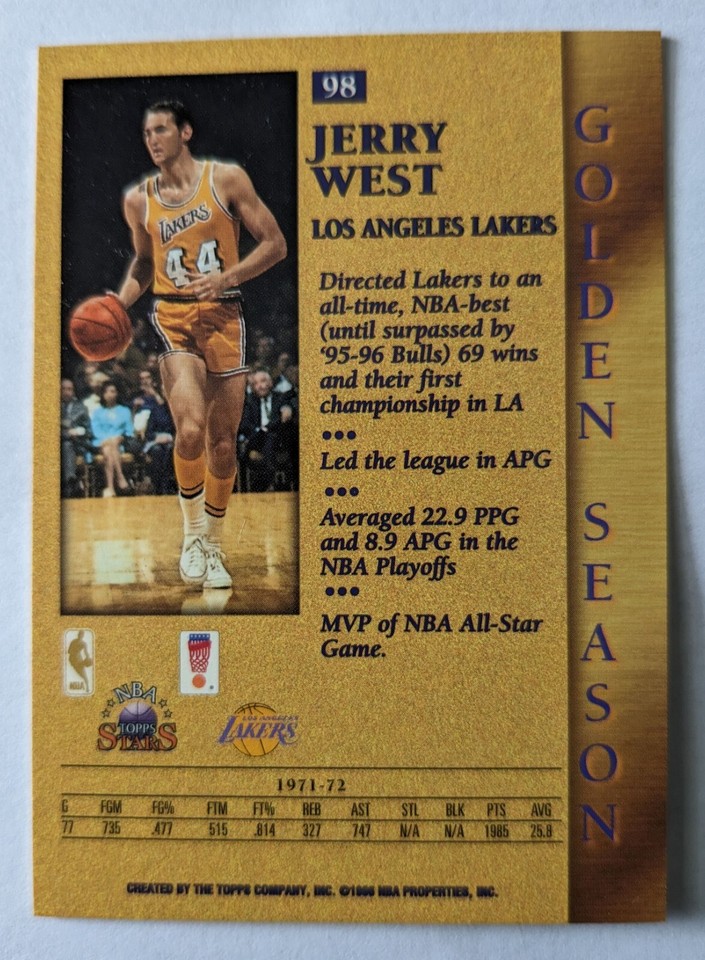 JERRY WEST, 1996 TOPPS NBA STARS GOLDEN SEASON #98, LAKERS | eBay