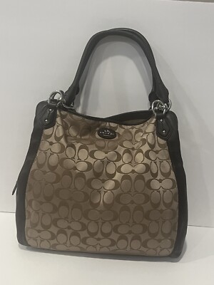 🌞COACH NY COLETTE F33434 SIGNATURE C KHAKI MAHOGANY BROWN LARGE HOBO ...