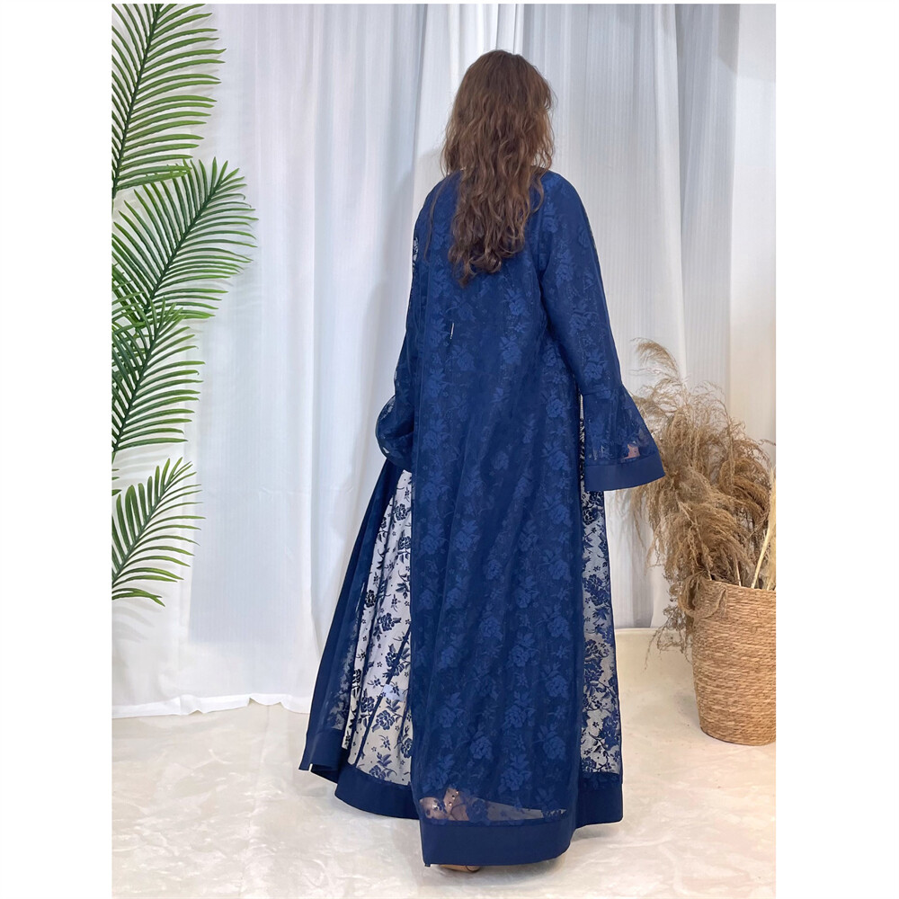Lace Open Kaftan Abaya Women Long Dress Set Muslim Kimono Robe Dubai ...