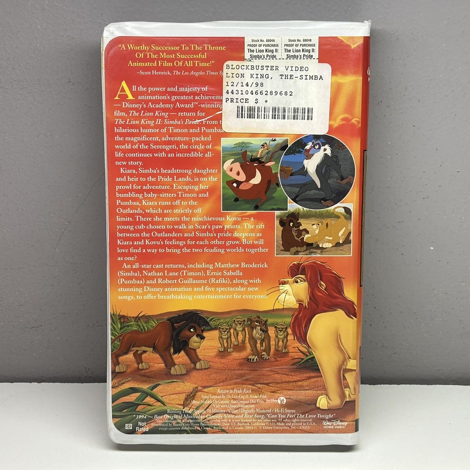 Disney The Lion King II Simba’s Pride VHS Video Tape 2 Sequel Blockbuster Rental 786936017267| eBay