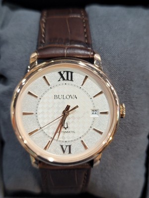 Bulova Men's Classic Hudson Automatic Calendar Brown Leather Watch 39 ...