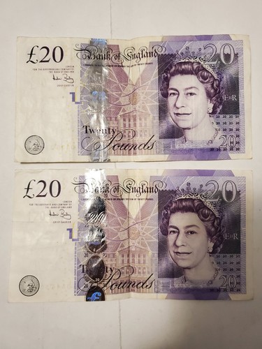 Lot of 2 OLD BRITISH 20 POUND UK BANKNOTE QUEEN ELIZABETH BANK OF ...