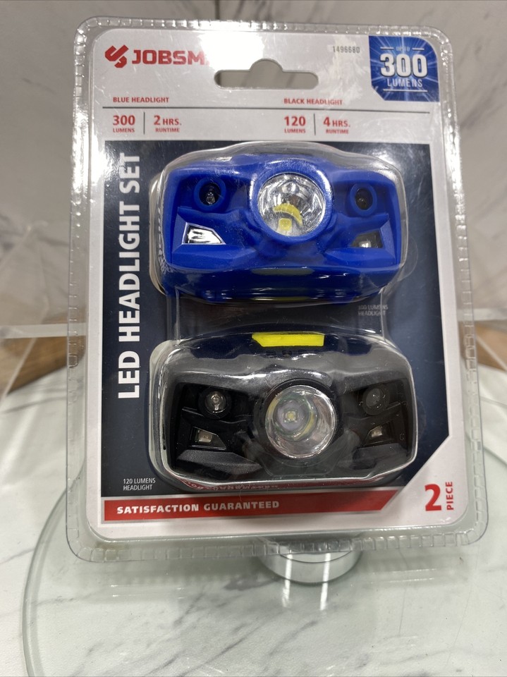 JOBSMART LED Headlight set 300 Lumens Blue and 120 Lumens Black NEW | eBay