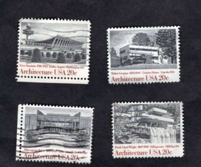 #2019-22 American Architecture Stamps, Used Se-Tenent Set of 4, 20 cent ...