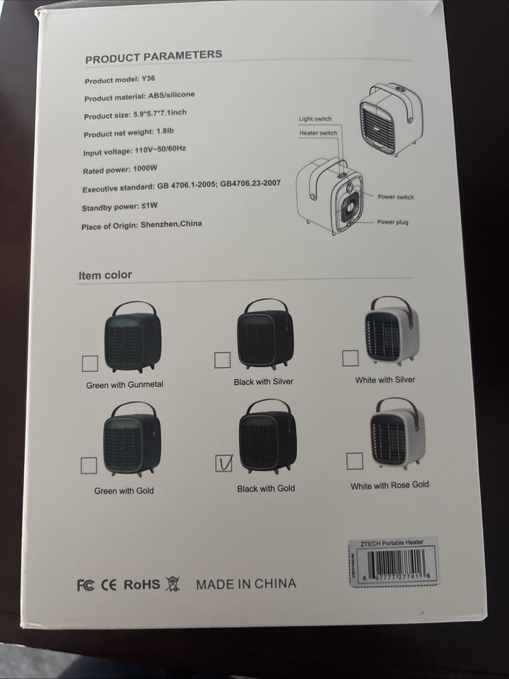 New ZTECH Portable Desk and Countertop Heater ZTBF9170GD-BK - Black ...