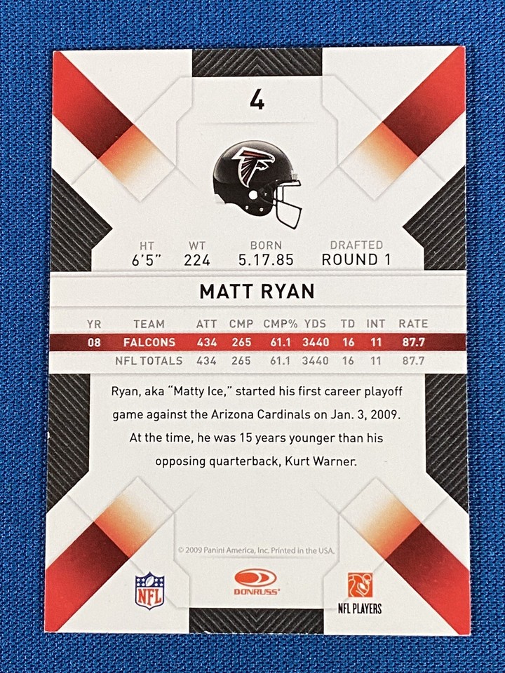 2009 Donruss Threads Matt Ryan Football Card #9 Atlanta Falcons (C) | eBay