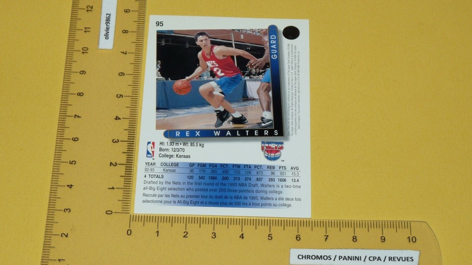 REX WALTERS NEW JERSEY NETS BROOKLYN 1993-1994 NBA BASKETBALL UPPER ...