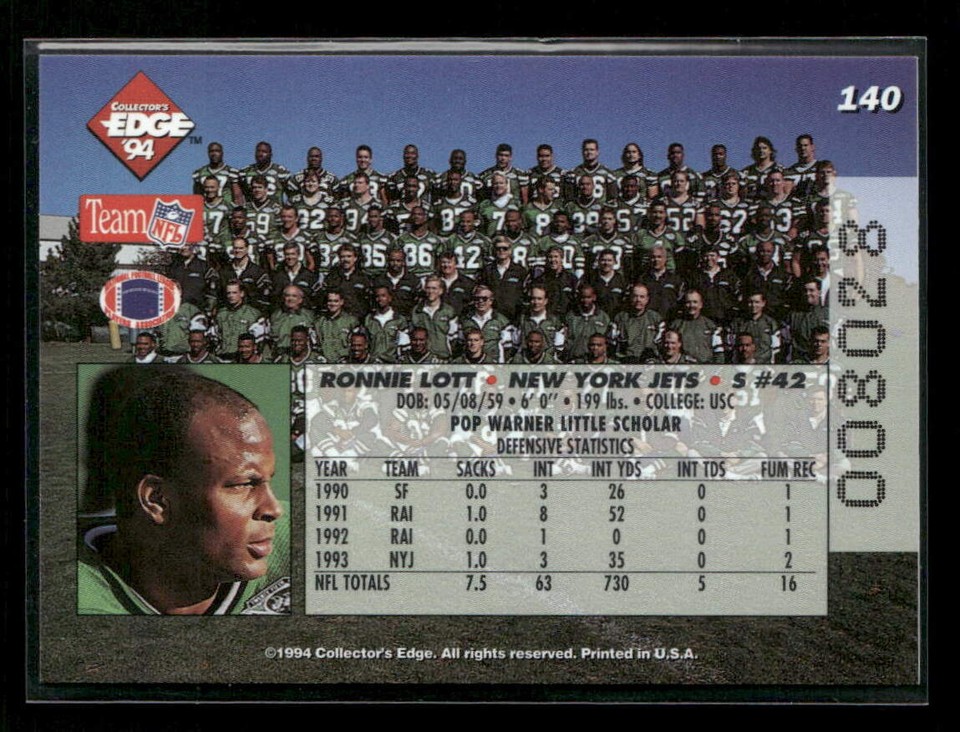 Ronnie Lott 1994 Collector's Edge #140 Pop Warner Bronze | eBay