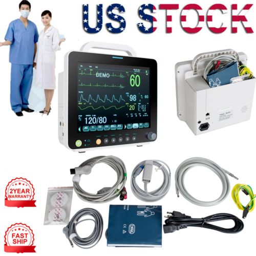 Carejoy-Portable 12"Patient Monitor-ECG NIBP TEMP SPO2 PR Machine ...