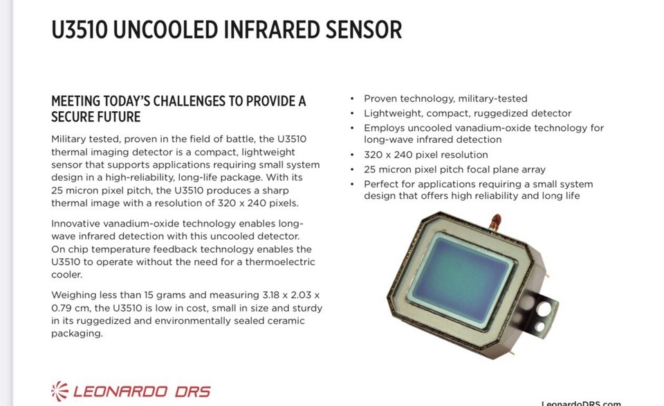 U3510 UNCOOLED INFRARED SENSORFOCAL PLANE ARRAY LEONARDO DRS THERMAL ...