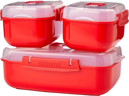 Sistema Heat Eat Microwave Containers Stackable Lunch Boxes with Clip ...