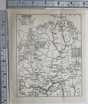 1959 INDIA INDIAN PAKISTAN TOURIST MAP SIKKIM RAILWAYS CHUMBI GAUTSA ...