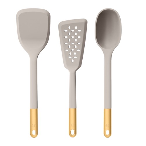 3-Piece Silicone Kitchen Utensil Tool Set, Porcini Taupe by Drew Barrymore | eBay