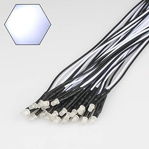 50pcs 12 Volt 3mm White LED Lights Emitting Diodes Pre Wired 7.9 Inch ...