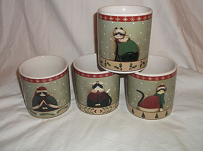 Set of 4 Fiddlestix Oneida HOLIDAY CATS Coffee Mugs Cups | eBay