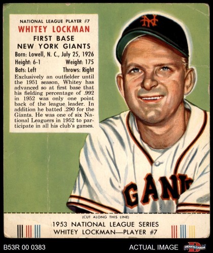 1953 Red Man #7 Whitey Lockman With Tab Giants 1.5 - FAIR | eBay
