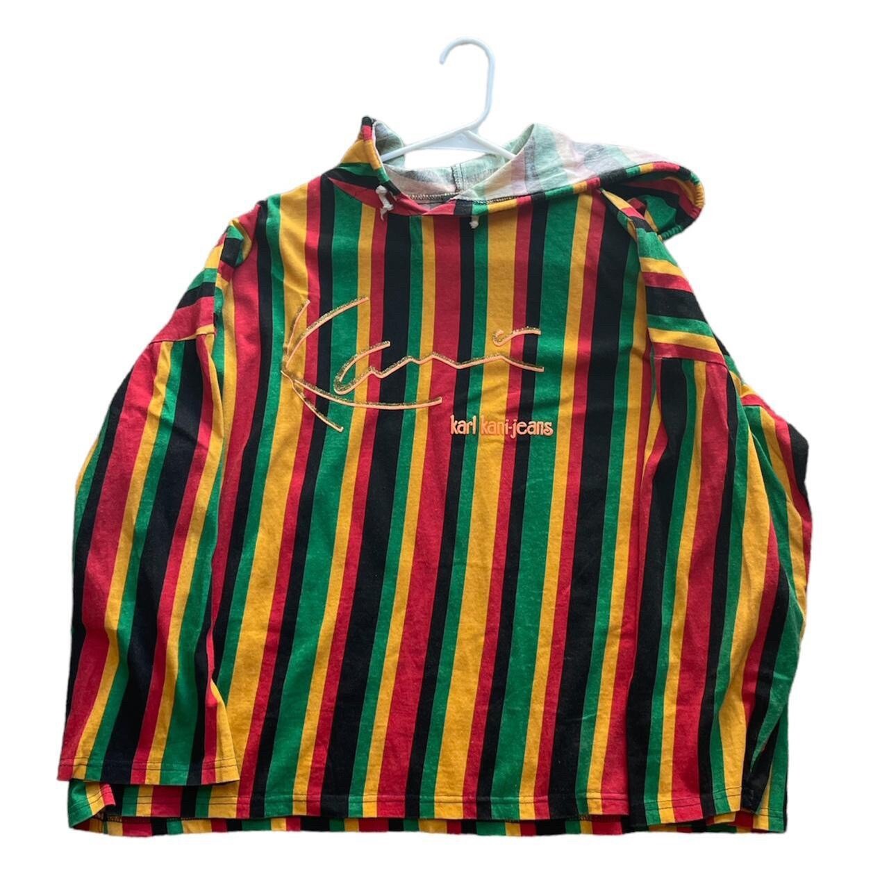 1990s Karl Kani Tupac Multicolor Stripped Shirt Hoodie - Gem