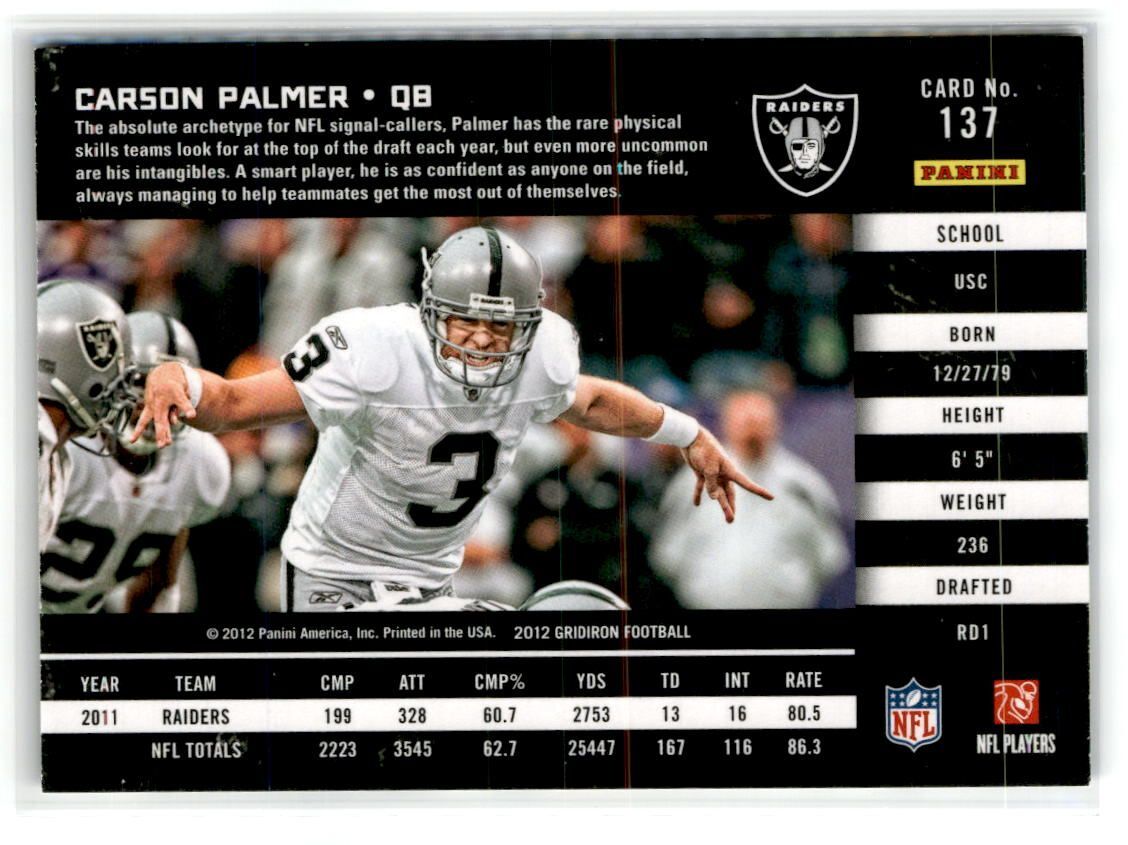 2012 Panini Gridiron - #137 Carson Palmer for sale online | eBay