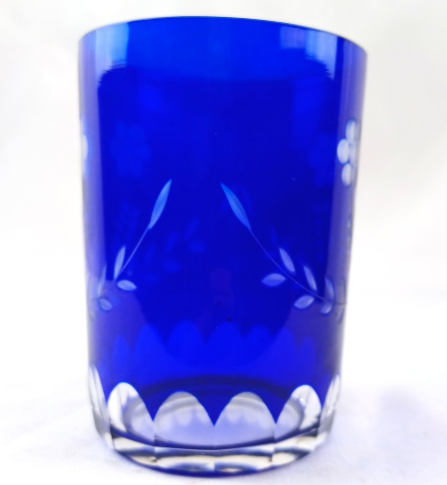 Colbalt Blue Whiskey Glass Cut to Clear Tumbler Bohemian Crystal ...