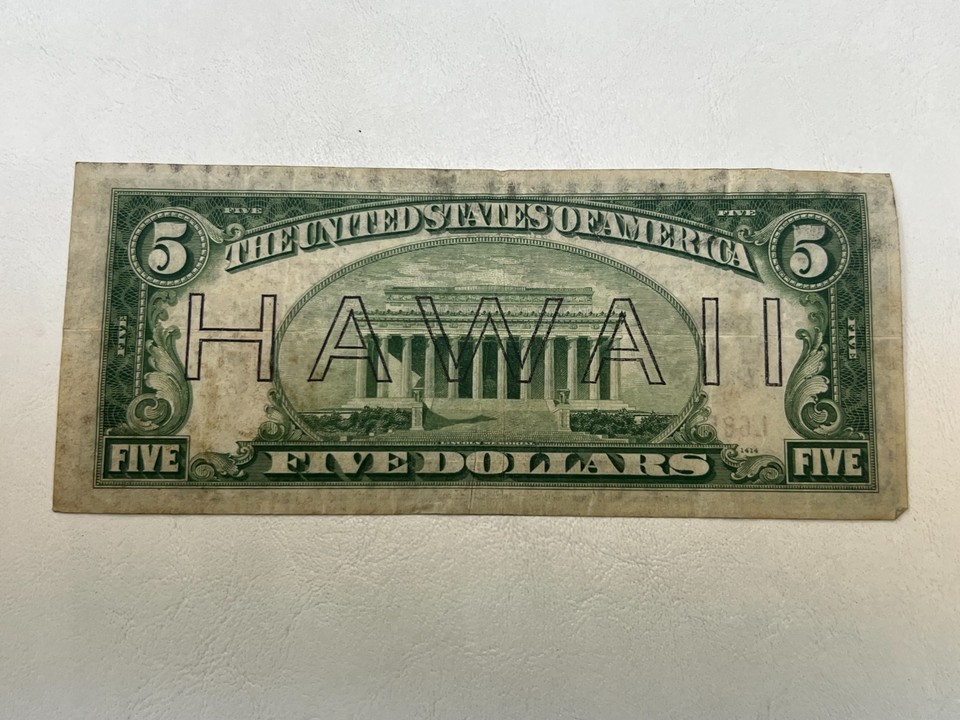 1934 A $5 Hawaii Overprint WWII Emergency Issue Note Nice Older Note ...