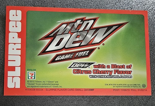 Mtn Dew "GAME FUEL" Slurpee Machine Sign - 7-Eleven Rare Authentic ...